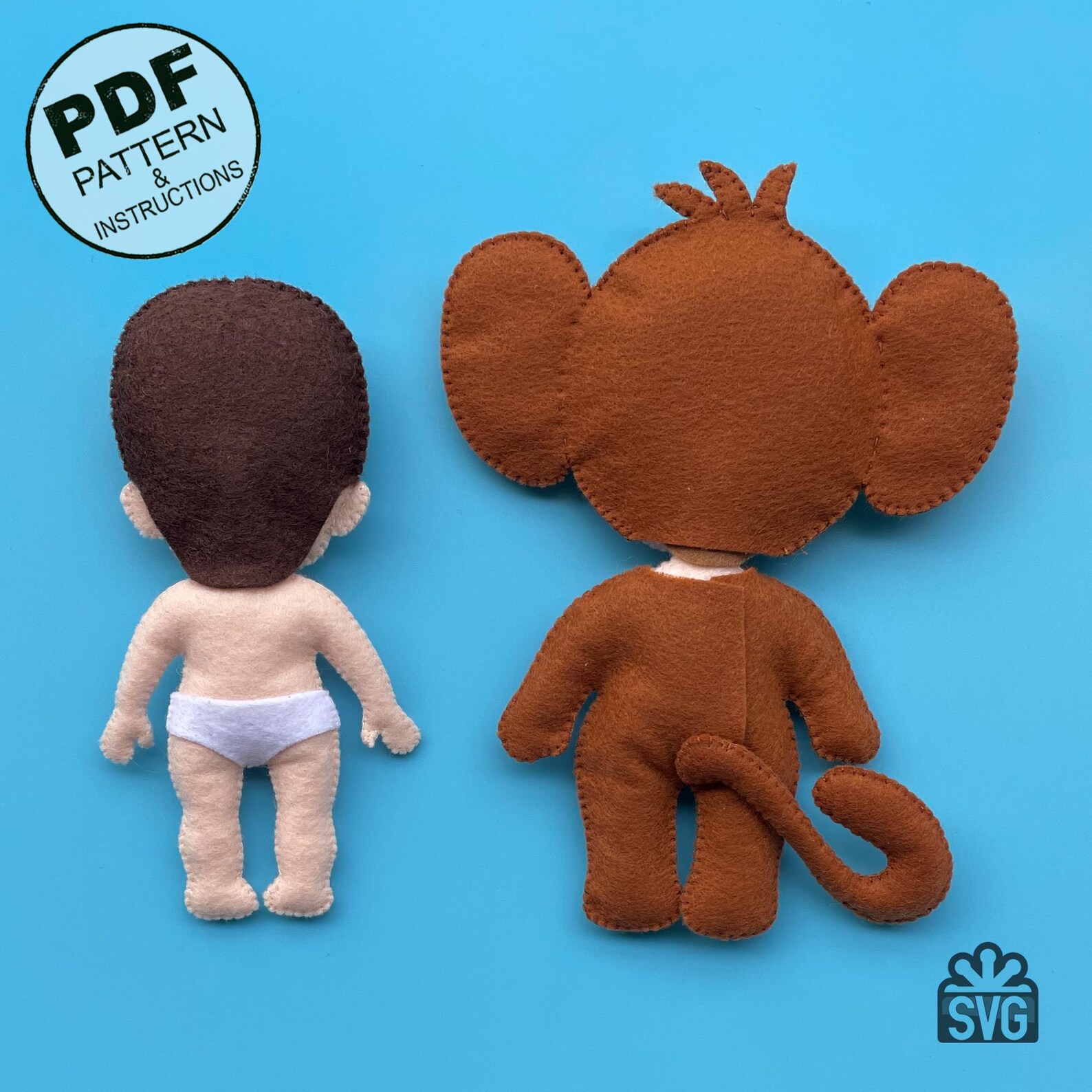 Felt Doll Sewing Pattern PDF and SVG. Monkey Pattern. Doll Clothes ...