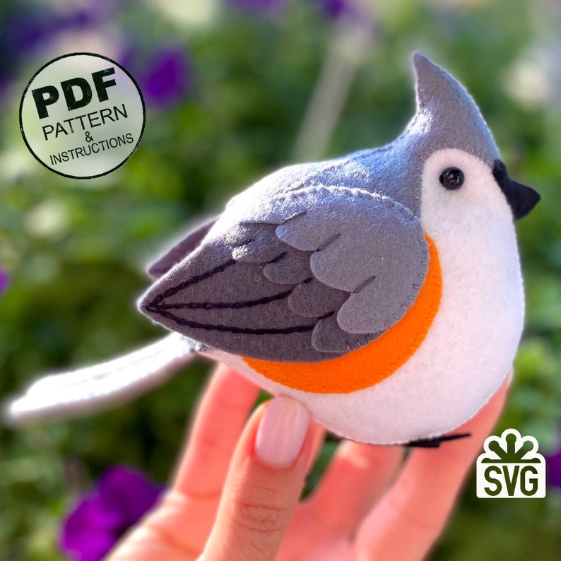 Felt Bird Sewing Pattern PDF and SVG. Felt Animals Pattern. Tufted Titmouse Bird Pattern and ...