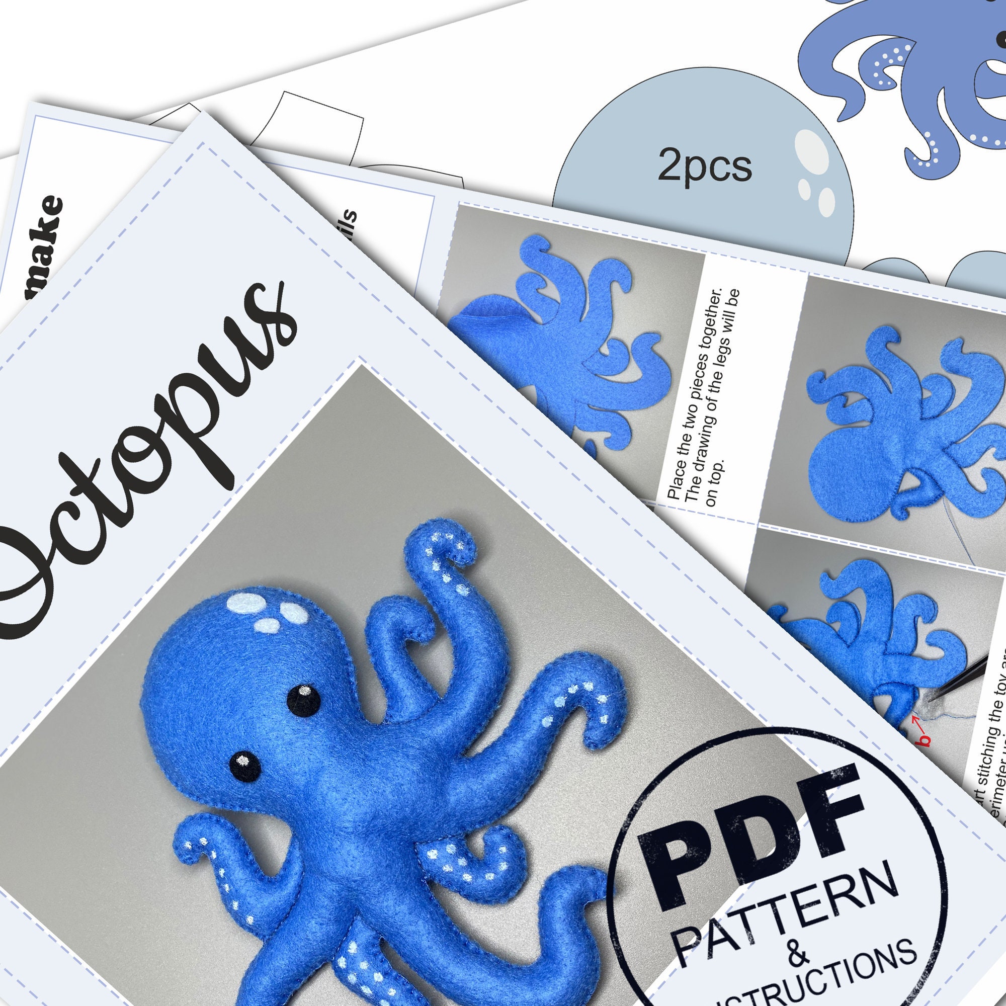 Octopus Sewing Pattern PDF. Ocean Felt Toys Pattern. Coastal - Etsy