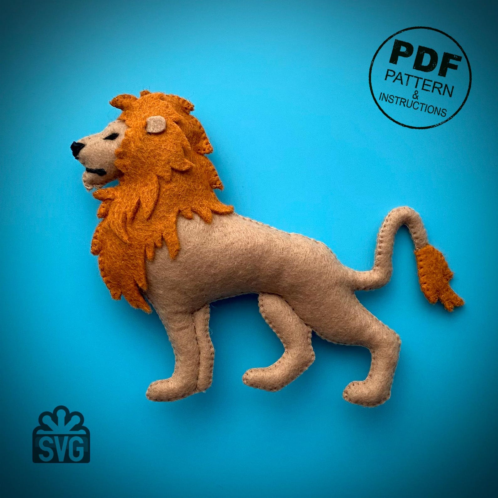 Felt Lion Sewing Pattern, DIY Stuffed Animal (PDF & SVG) - Etsy