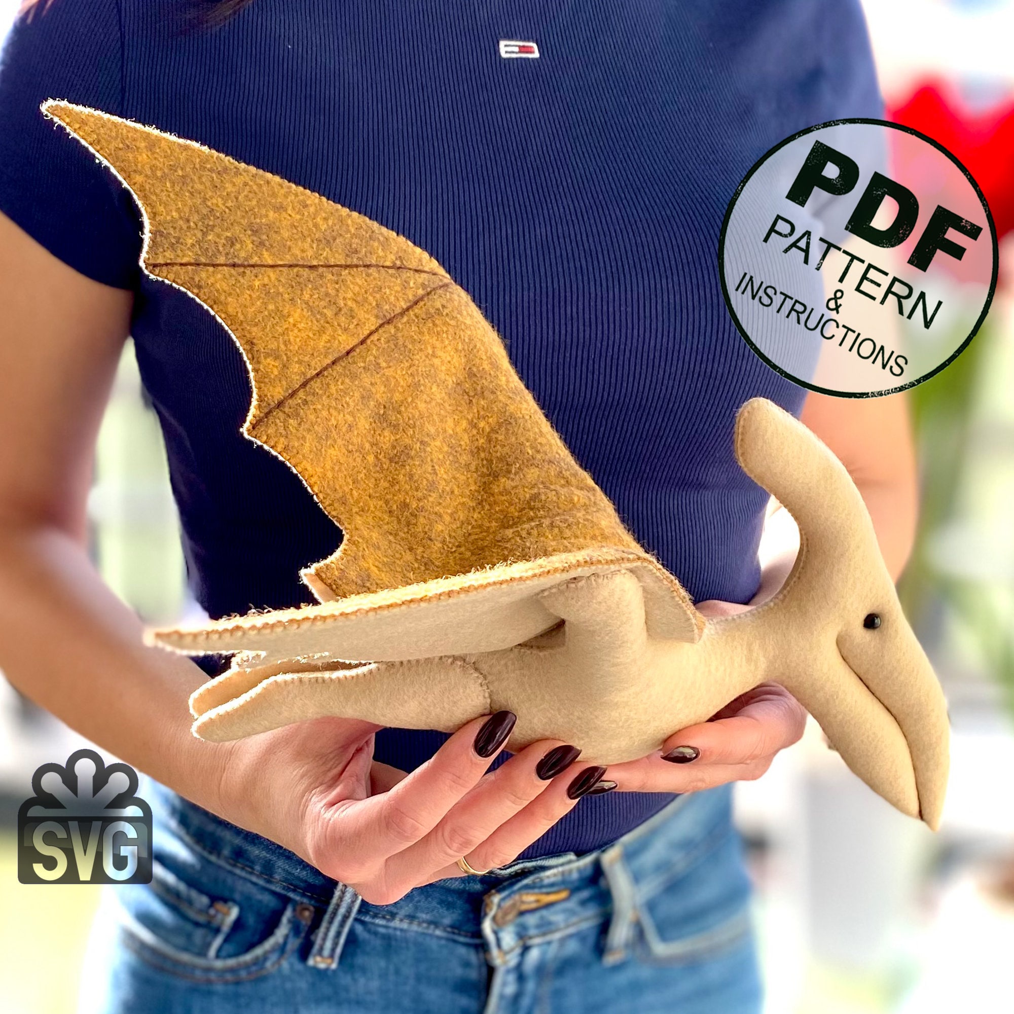 Dinosaurs Sewing Pattern PDF. Felt Pterodactyl Pattern in Two Sizes ...