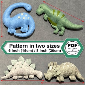 Dinosaurs Sewing Pattern PDF. DIY Felt Dinosaurs SET (T. Rex, Stegosaurus, Triceratops ...