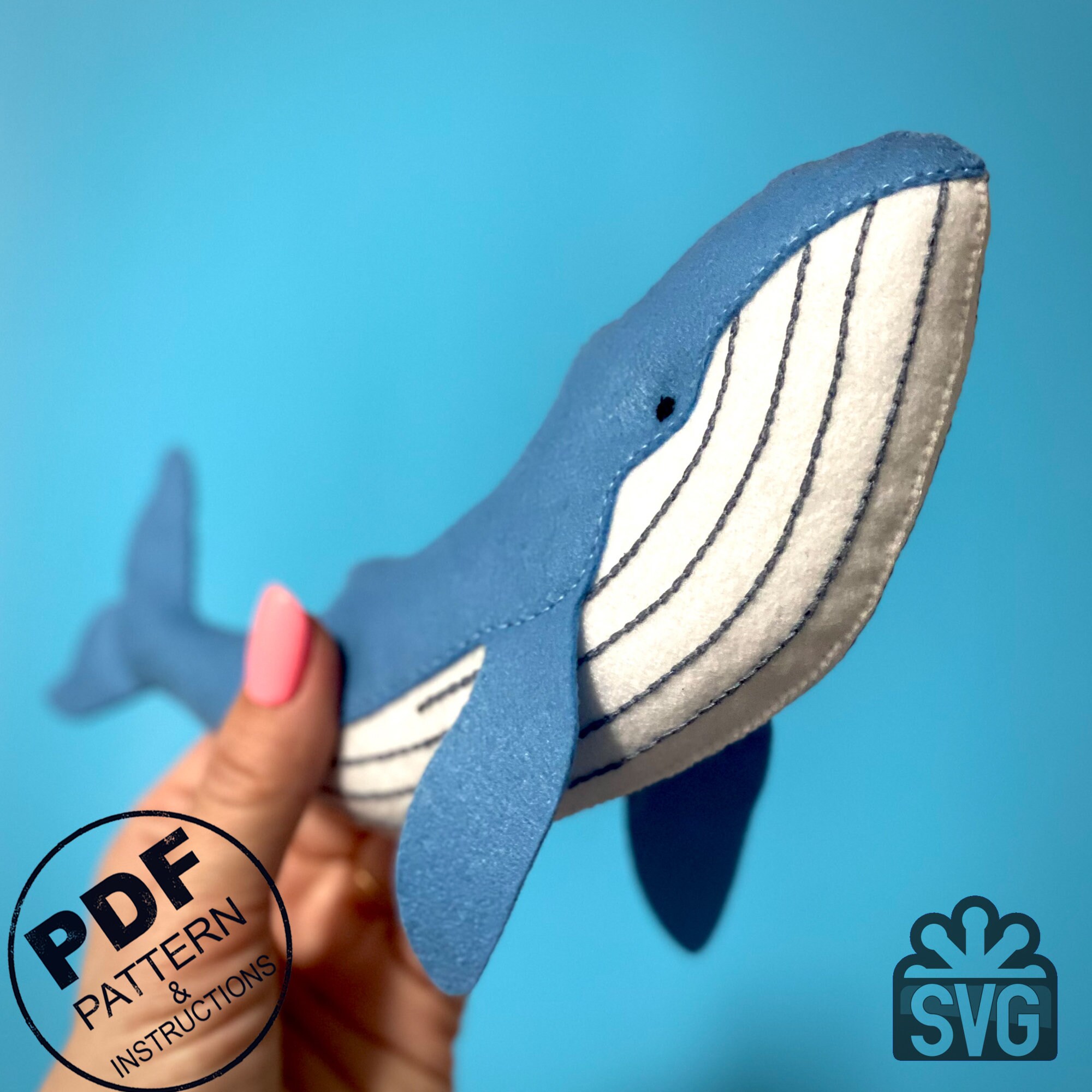 Whale Sewing Pattern PDF and SVG. Ocean Animals Pattern. Blue Whale ...