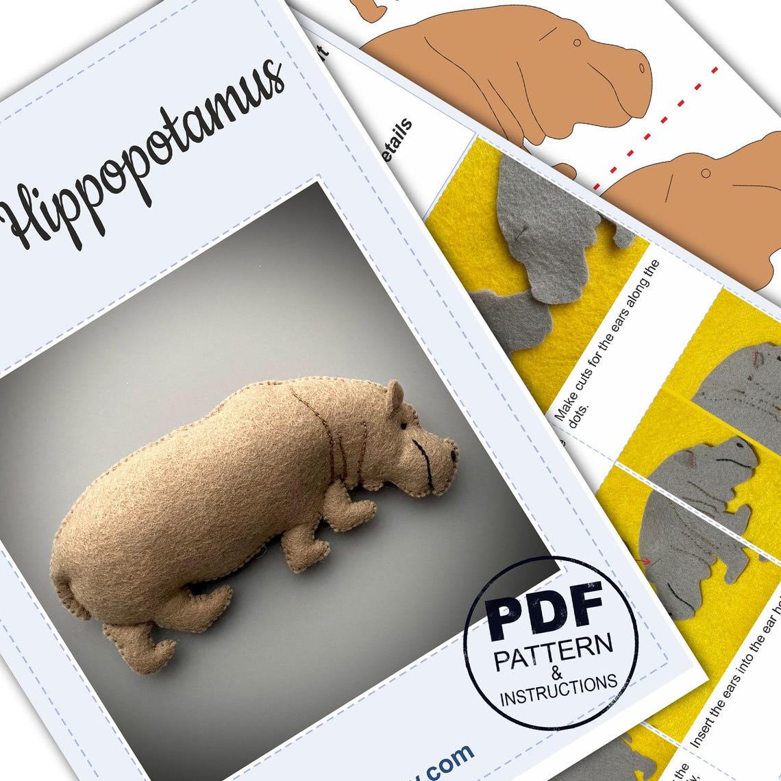 Felt Hippo Sewing Pattern and Tutorial (PDF and SVG) - Etsy