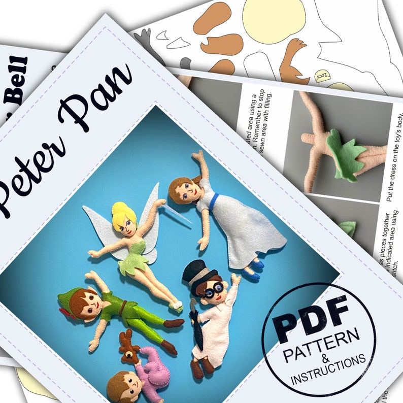 Peter Pan Sewing Pattern PDF. Tinker Bell, Wendy Darling, Michael, John Darling, Peter Pan ...