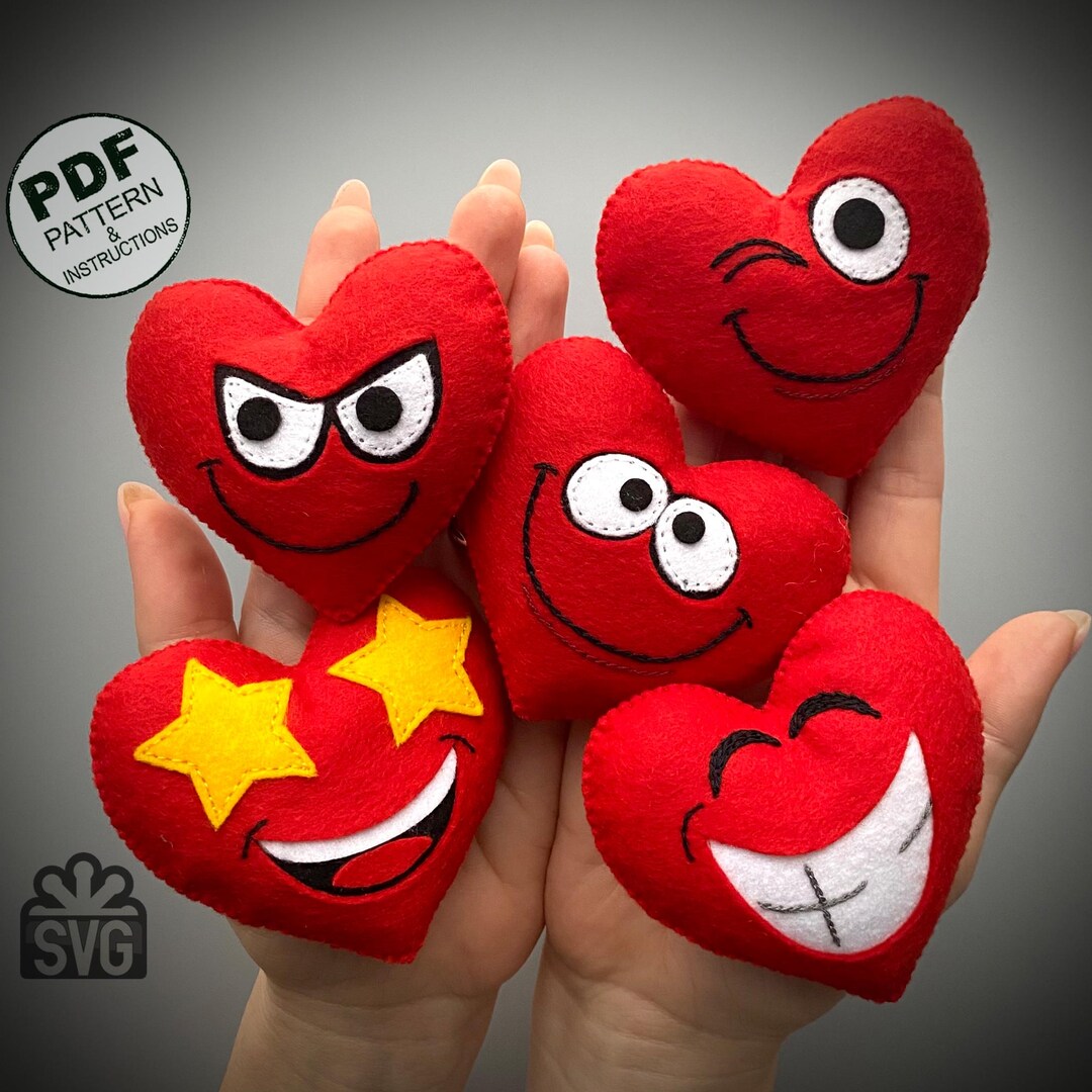 Felt Heart Sewing Pattern PDF, SVG. Valentine's Day Pattern. Emoji ...