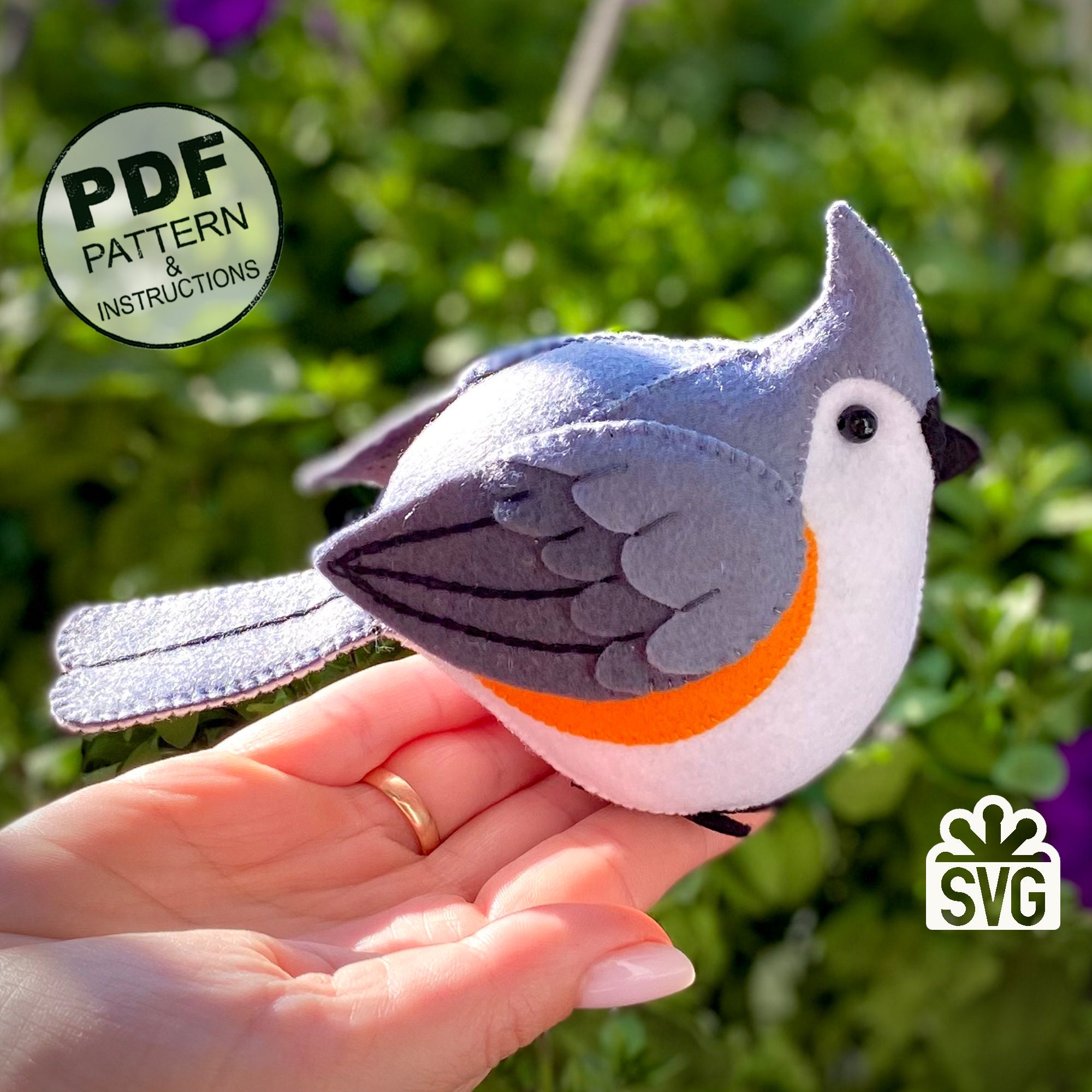 Felt Bird Sewing Pattern PDF and SVG. Felt Animals Pattern. Tufted Titmouse Bird Pattern and ...