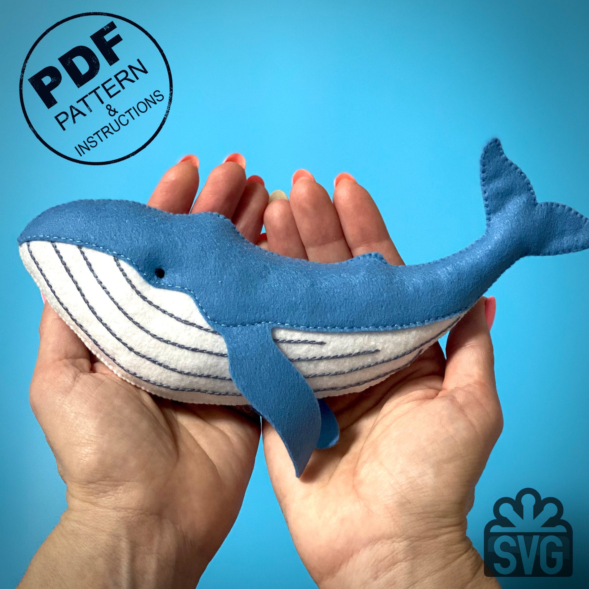 Whale Sewing Pattern PDF and SVG. Ocean Animals Pattern. Blue Whale ...