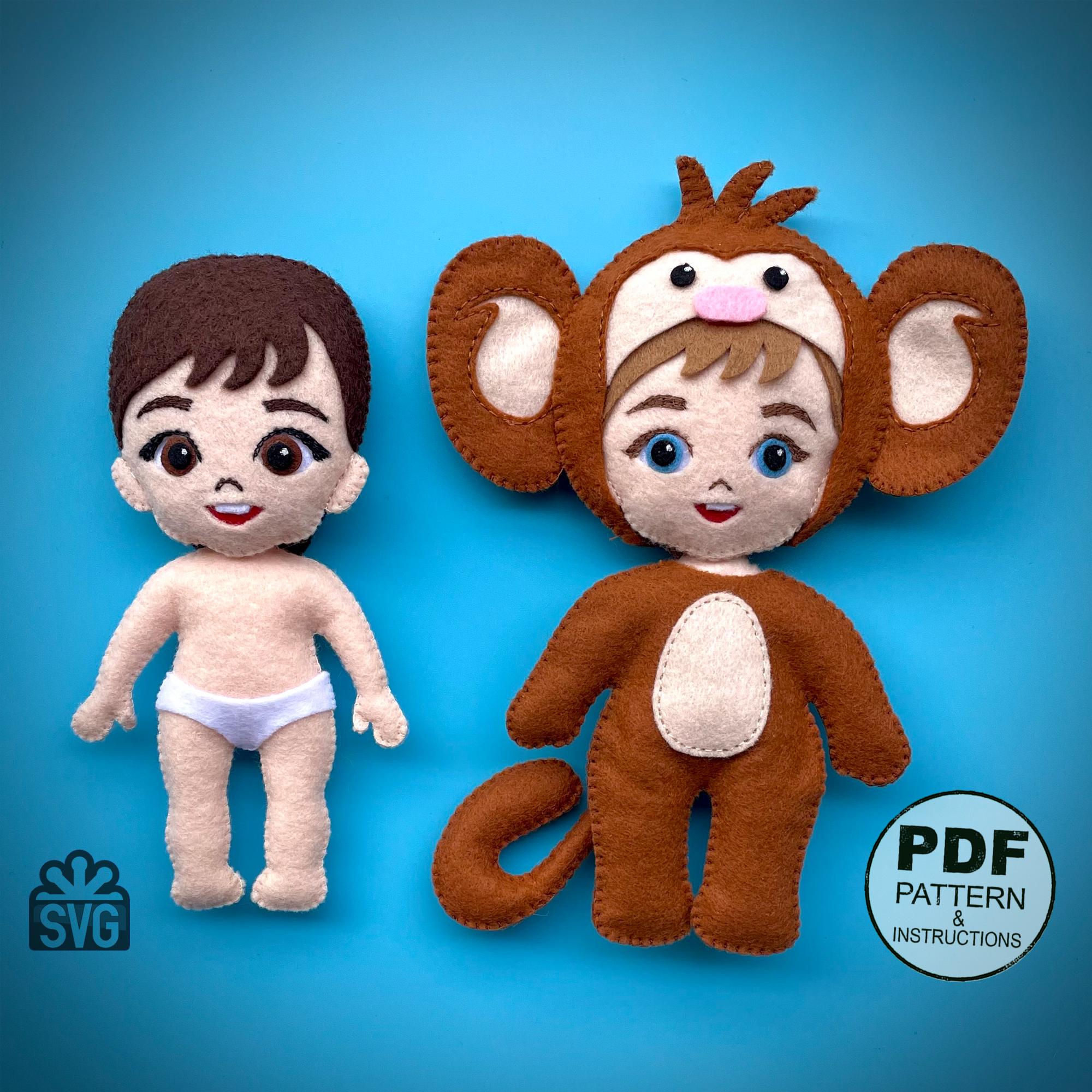 Felt Doll Sewing Pattern PDF and SVG. Monkey Pattern. Doll Clothes ...