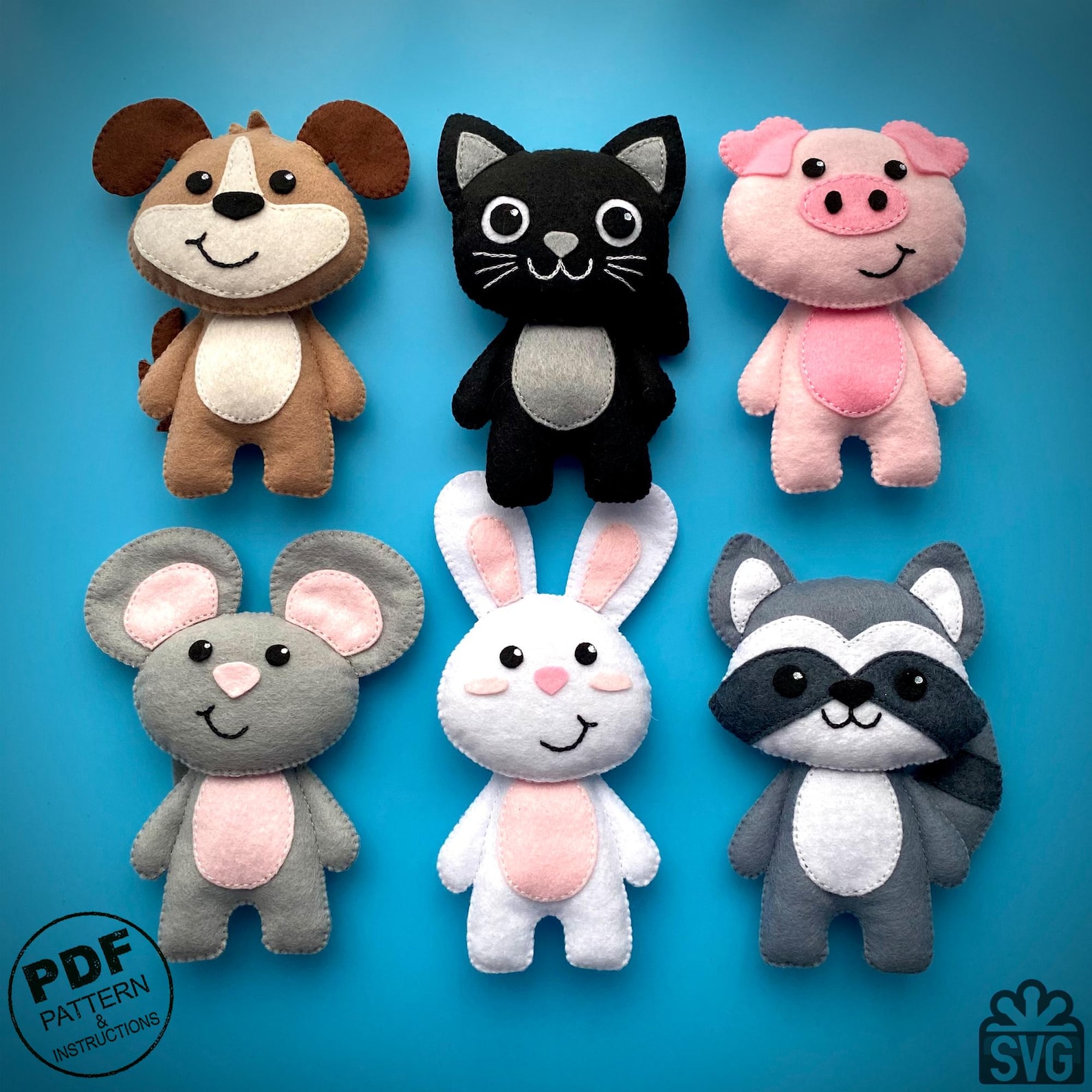 Felt Animals Sewing PDF Pattern. Easy Patterns. Stuffed Animals DIY ...
