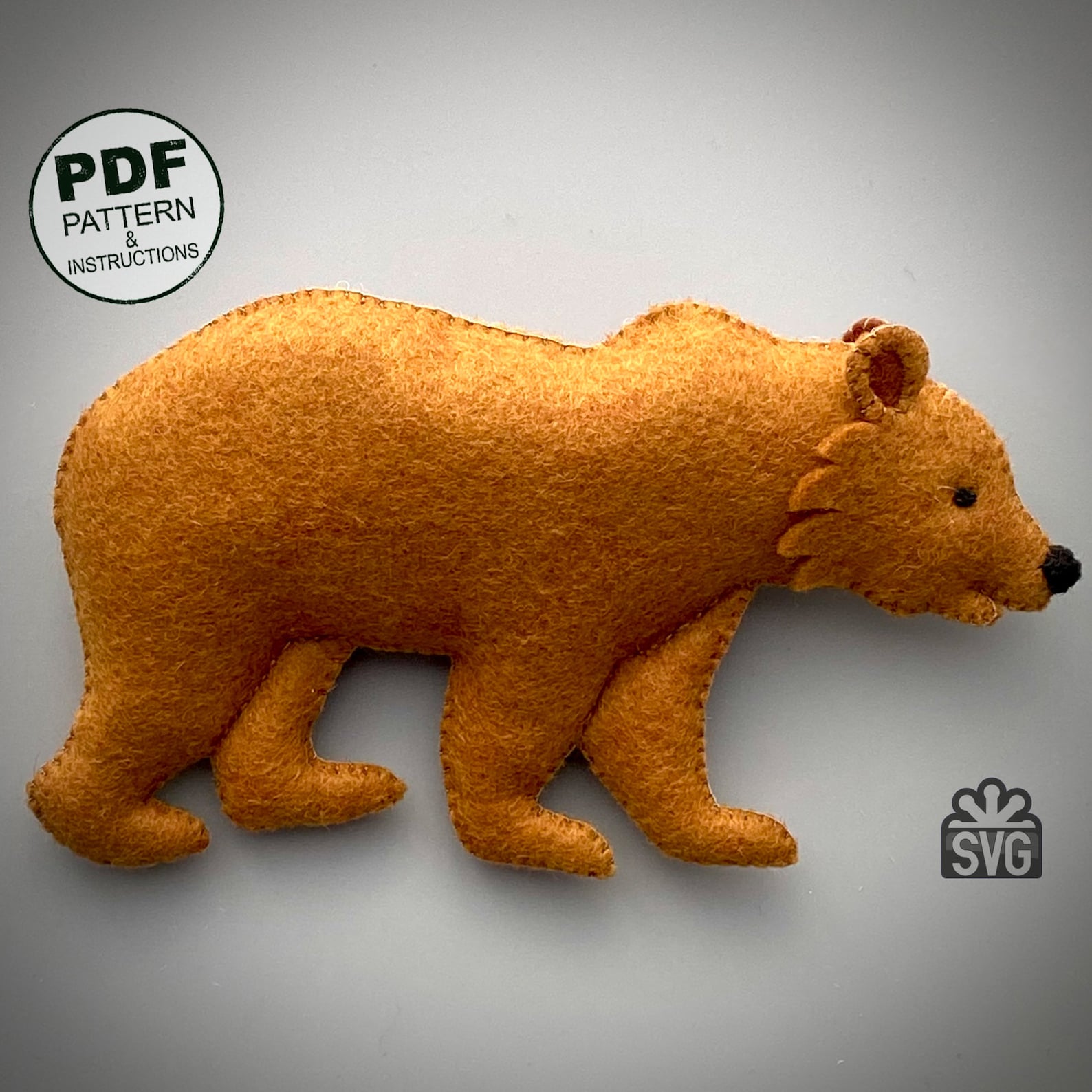 Grizzly Bear Sewing Pattern PDF and SVG. Felt Pattern. Felt Animals ...