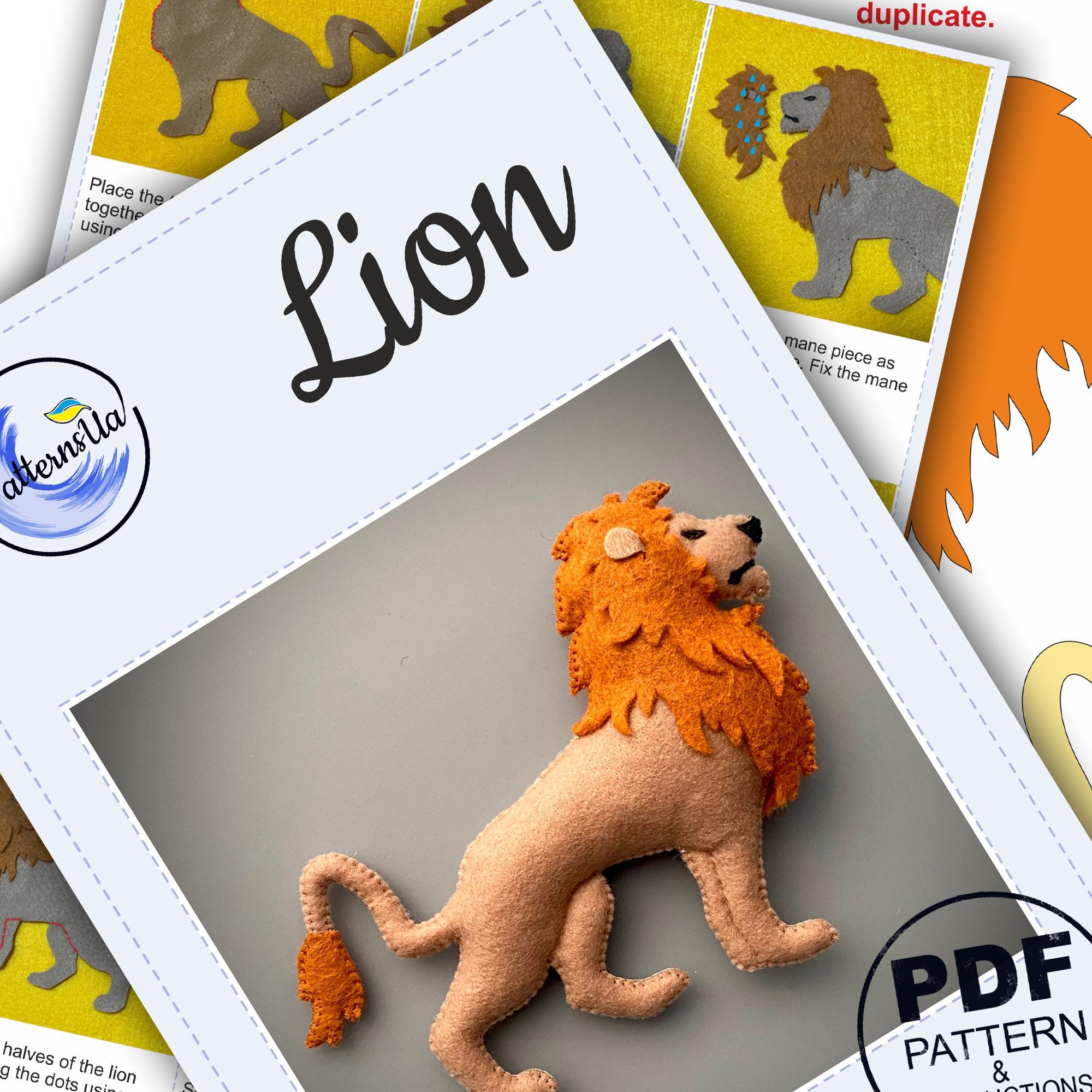 Felt Lion Sewing Pattern, DIY Stuffed Animal (PDF & SVG) - Etsy