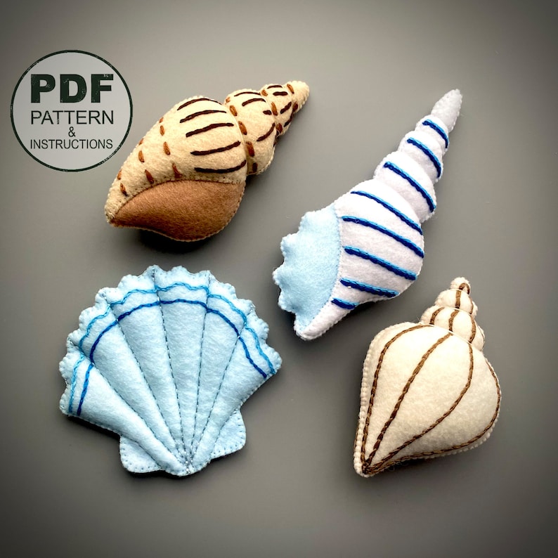 Felt Seashells Sewing Pattern PDF. Coastal Ornaments Decor. Ocean Easy ...