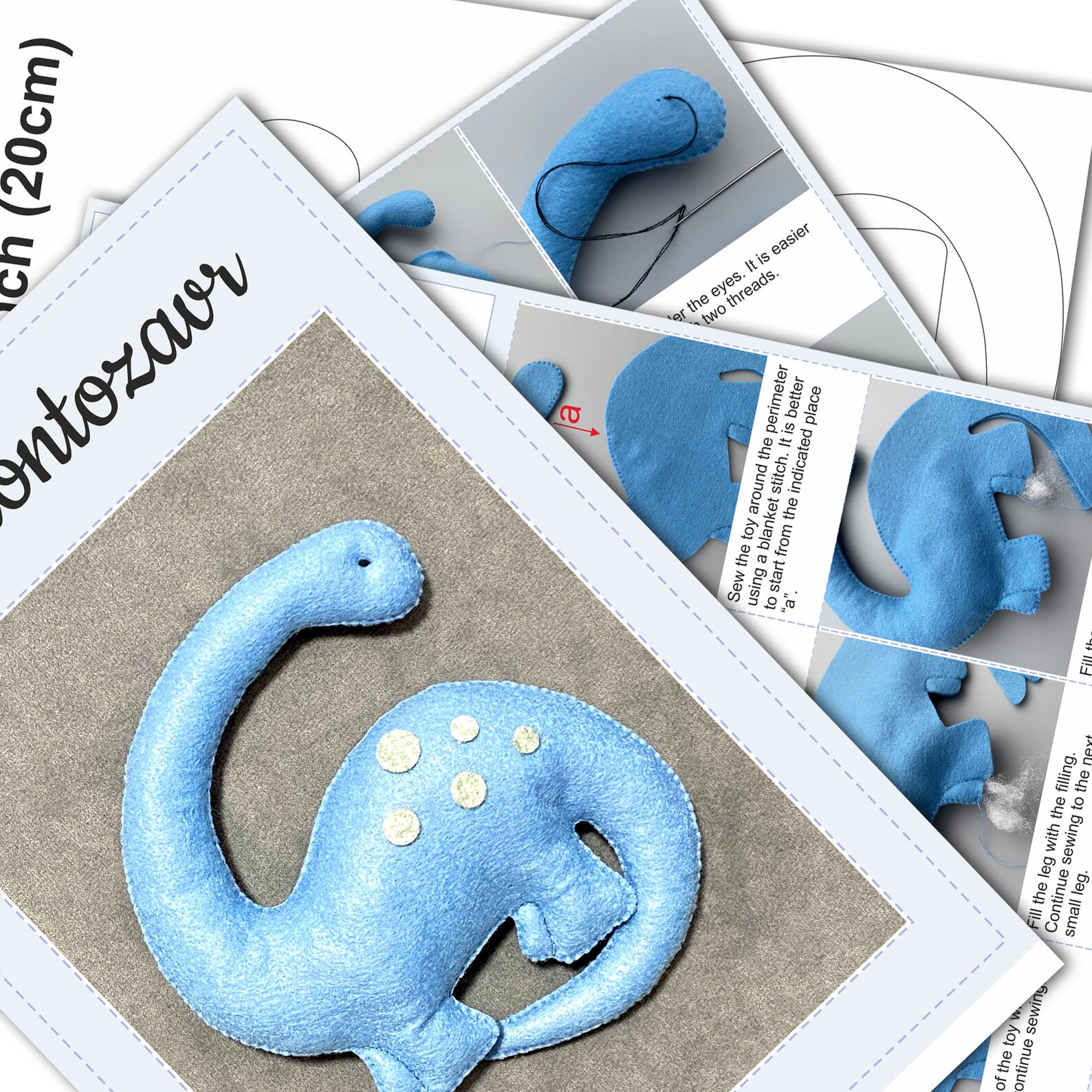 Dinosaur Sewing Pattern PDF. Felt Brontosaurus (brachiosaurus) Sewing ...