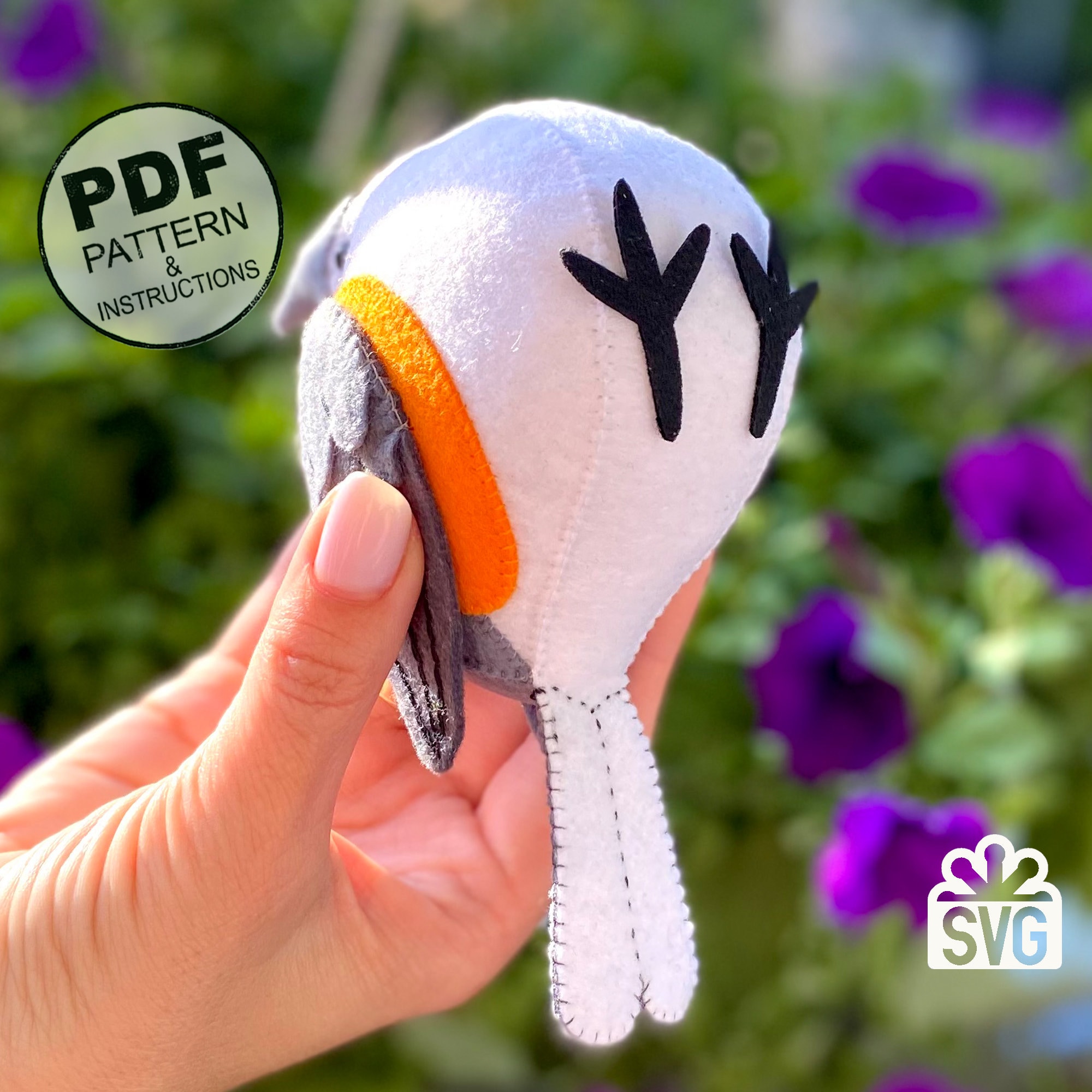 Felt Bird Sewing Pattern PDF and SVG. Felt Animals Pattern. Tufted Titmouse Bird Pattern and ...