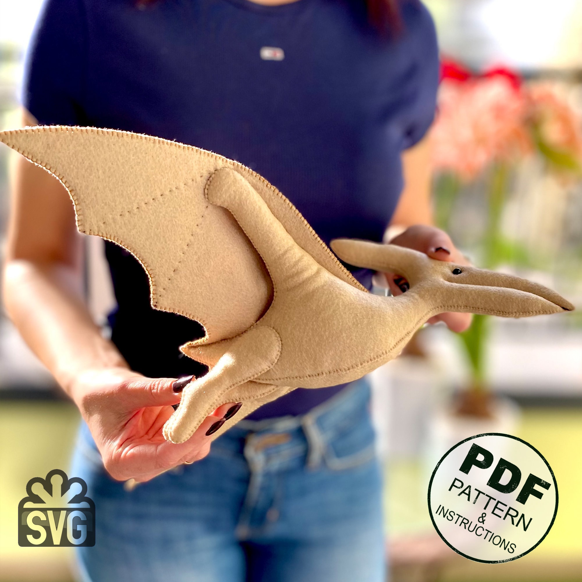 Dinosaurs Sewing Pattern PDF. Felt Pterodactyl Pattern in Two Sizes ...