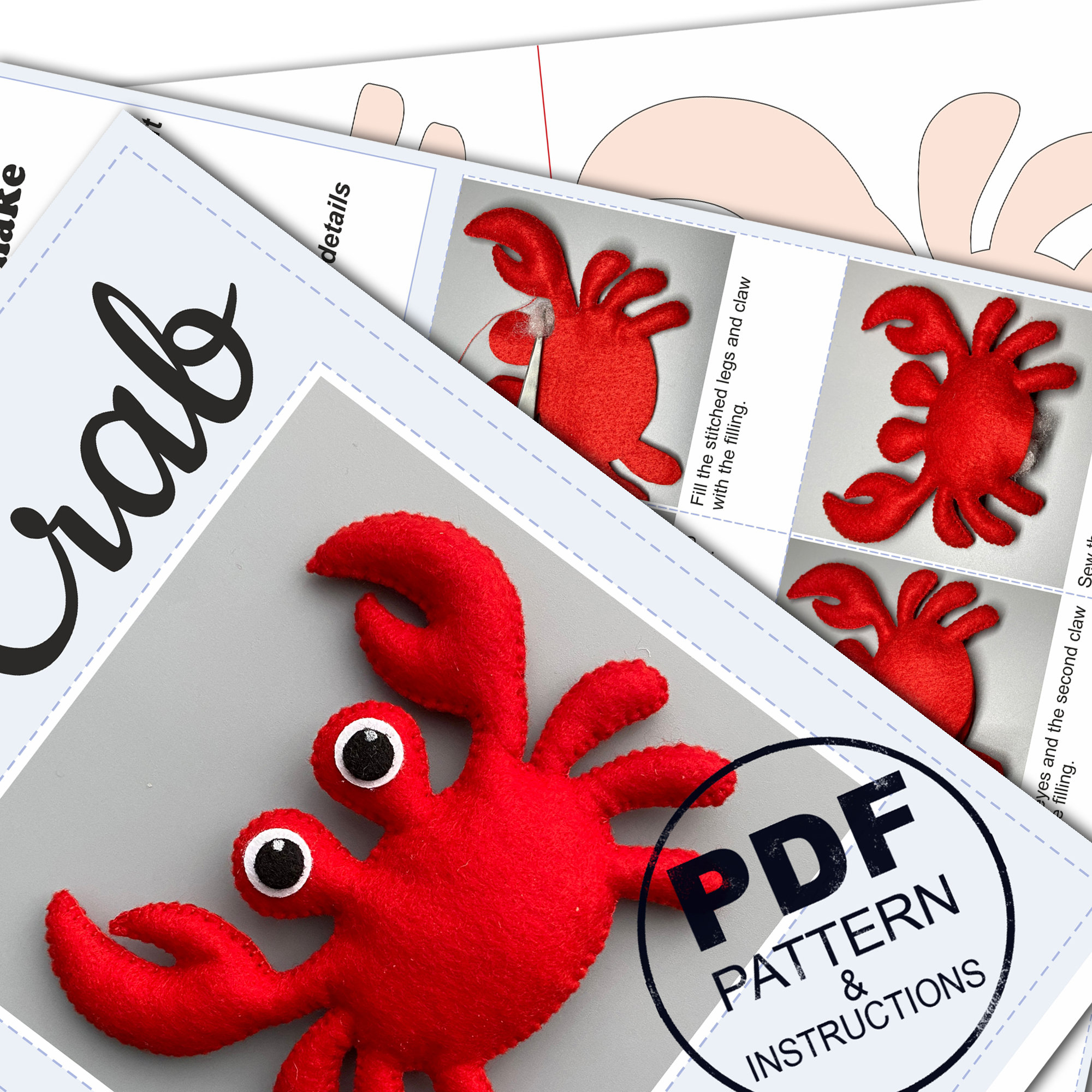 Crab Pattern PDF. Felt Sewing Pattern. Ocean Ornaments. Ocean Animals ...