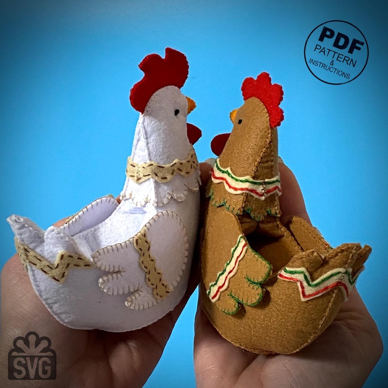Easter Chicken Egg Holder PDF Pattern. Felt Hen Basket Sewing Tutorial ...