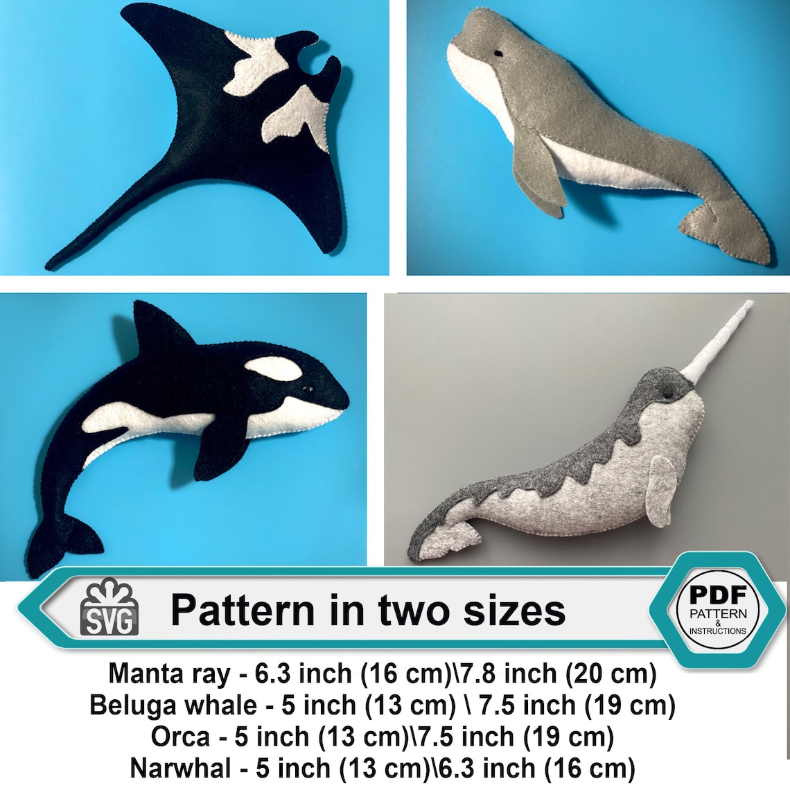 Ocean Animals Sewing Pattern PDF and SVG. Felt Sea Animal Toys Easy ...