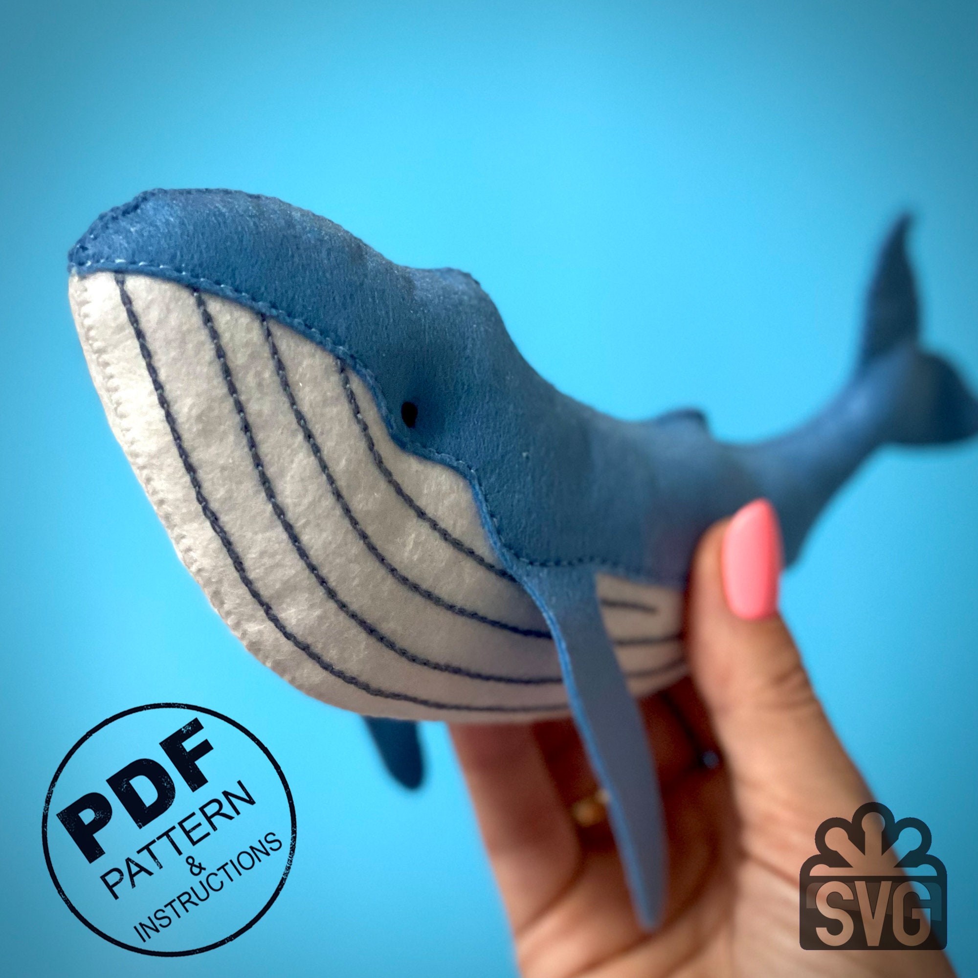 Whale Sewing Pattern PDF and SVG. Ocean Animals Pattern. Blue Whale ...