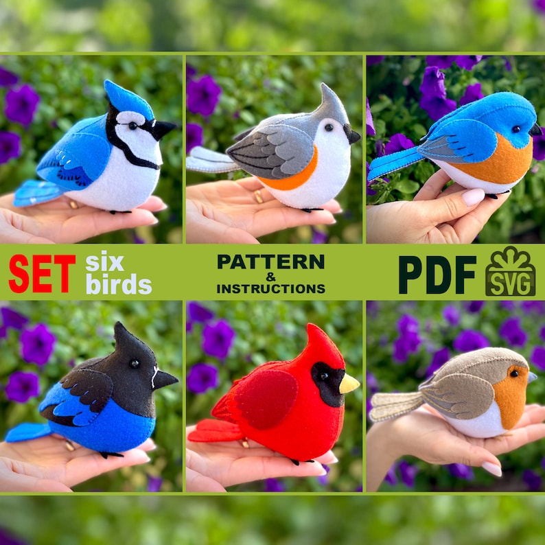 Felt Birds Sewing Pattern PDF and SVG. Felt Toys Pattern. Felt Animals ...