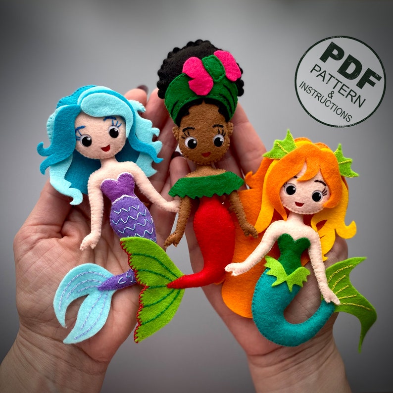 Mermaid Sewing Pattern PDF and SVG. Ocean Felt Toys Pattern. Under the ...