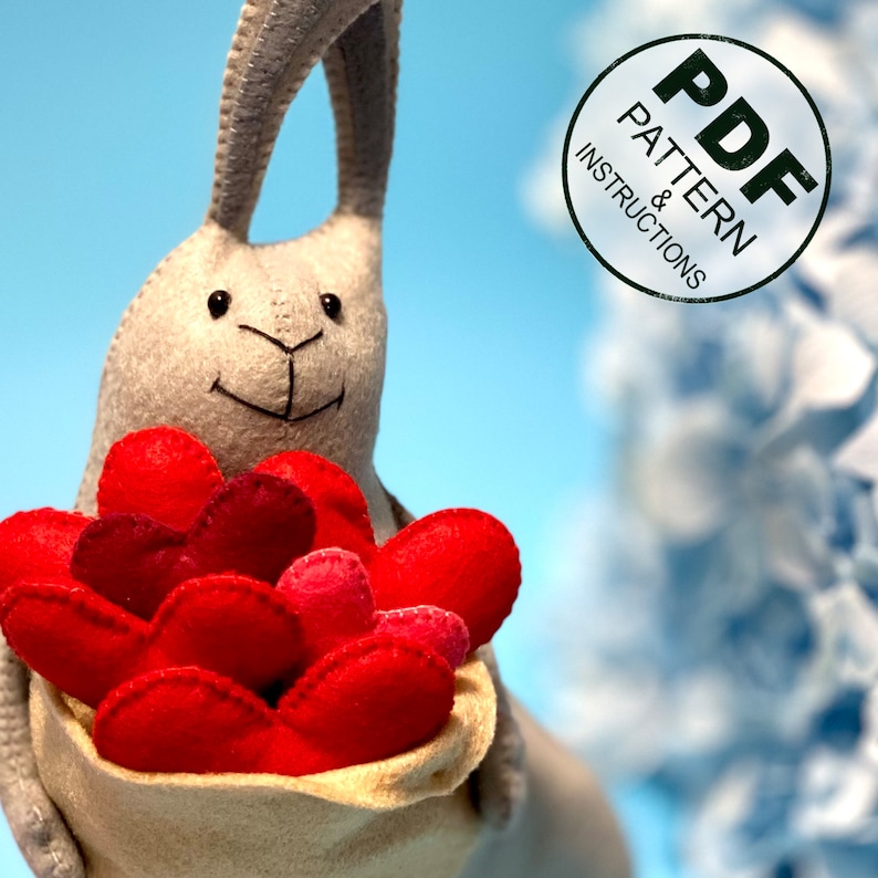 Bunny Rabbit Sewing Pattern PDF. Valentine's Day Felt Toy Pattern ...