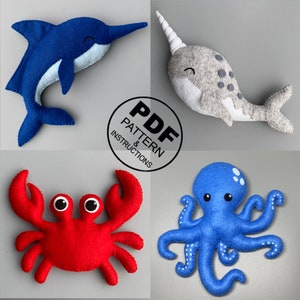Ocean Animals Sewing Pattern PDF. Felt Sea Animal Toys Easy Pattern ...