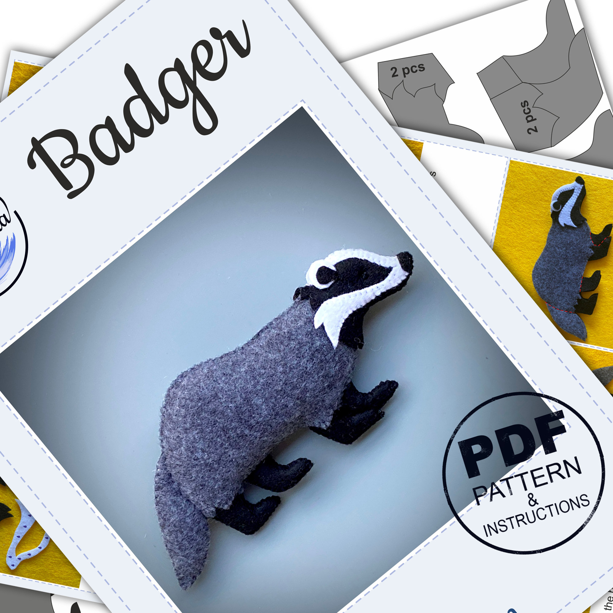Badger Sewing Pattern PDF and SVG. Stuffed Badger Pattern. Felt Animals ...