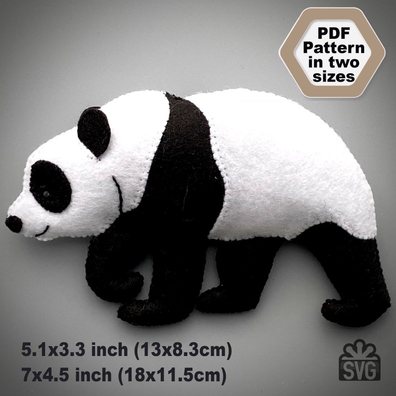 Patrón de costura de oso panda de fieltro, animal de peluche DIY (PDF y ...