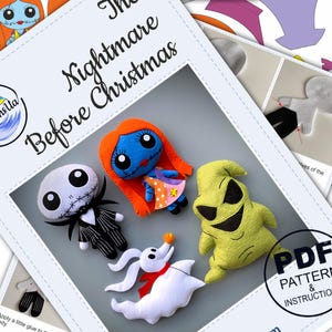 Jack and Sally Felt Sewing Pattern PDF and SVG. Halloween Ornaments ...