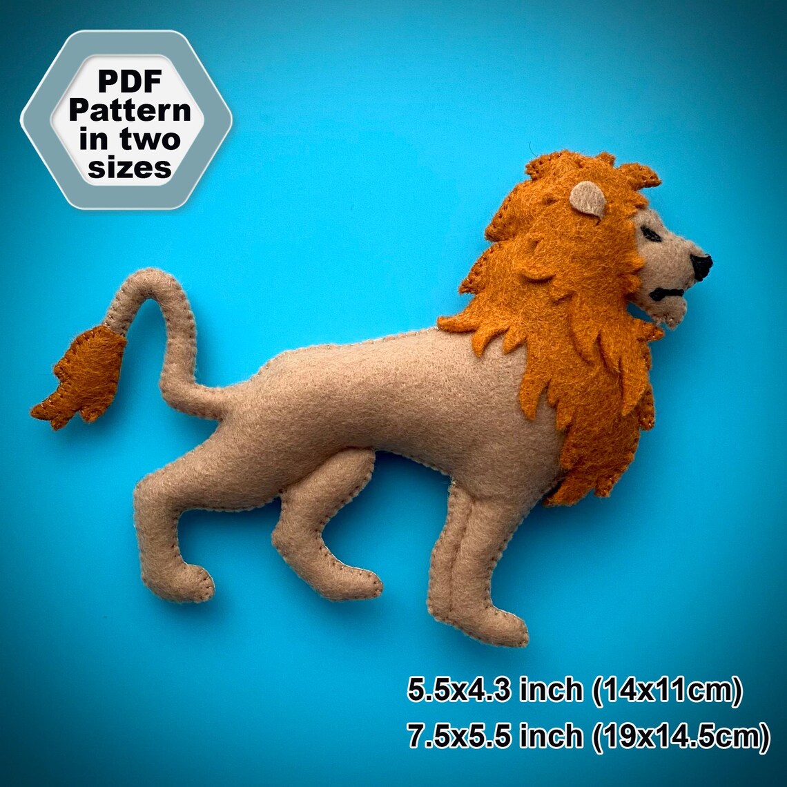 Felt Lion Sewing Pattern, DIY Stuffed Animal (PDF & SVG) - Etsy