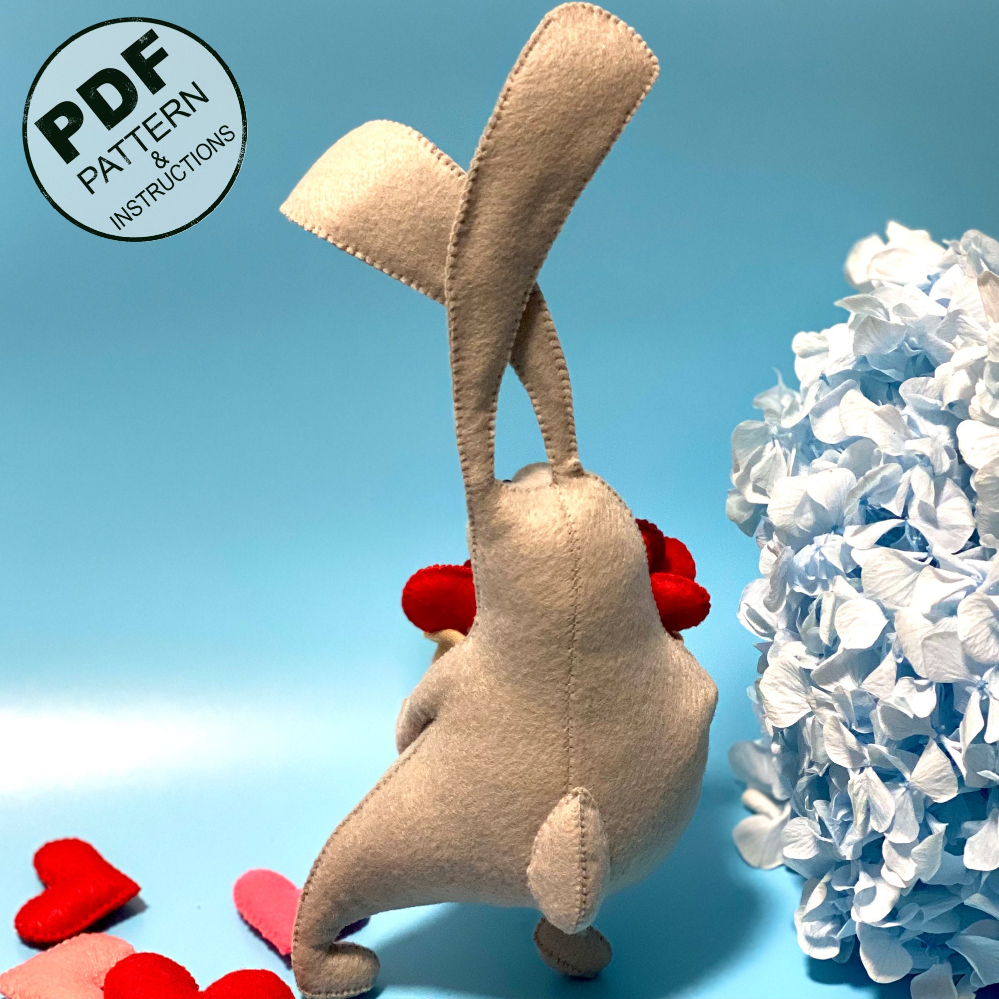 Bunny Rabbit Sewing Pattern PDF. Valentine's Day Felt Toy Pattern ...