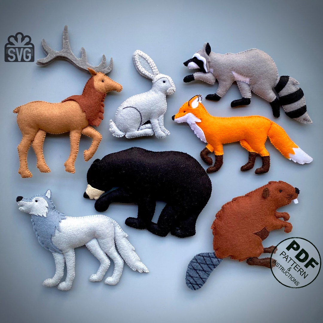 Felt Animals Sewing PDF Pattern and SVG. Stuffed Animals DIY. (fox ...