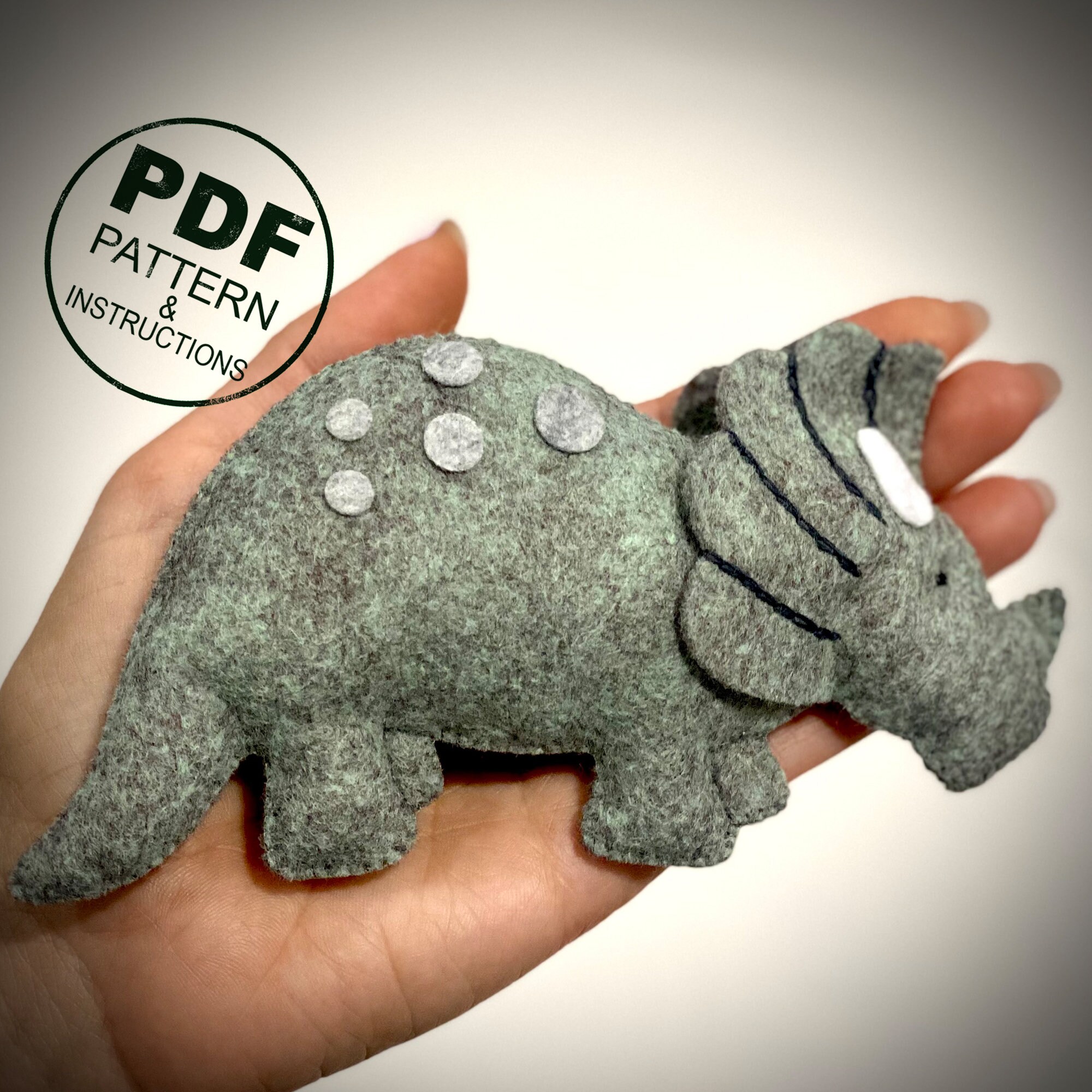 Dinosaur Sewing Pattern PDF. Felt Triceratops Sewing Pattern. DIY Felt ...