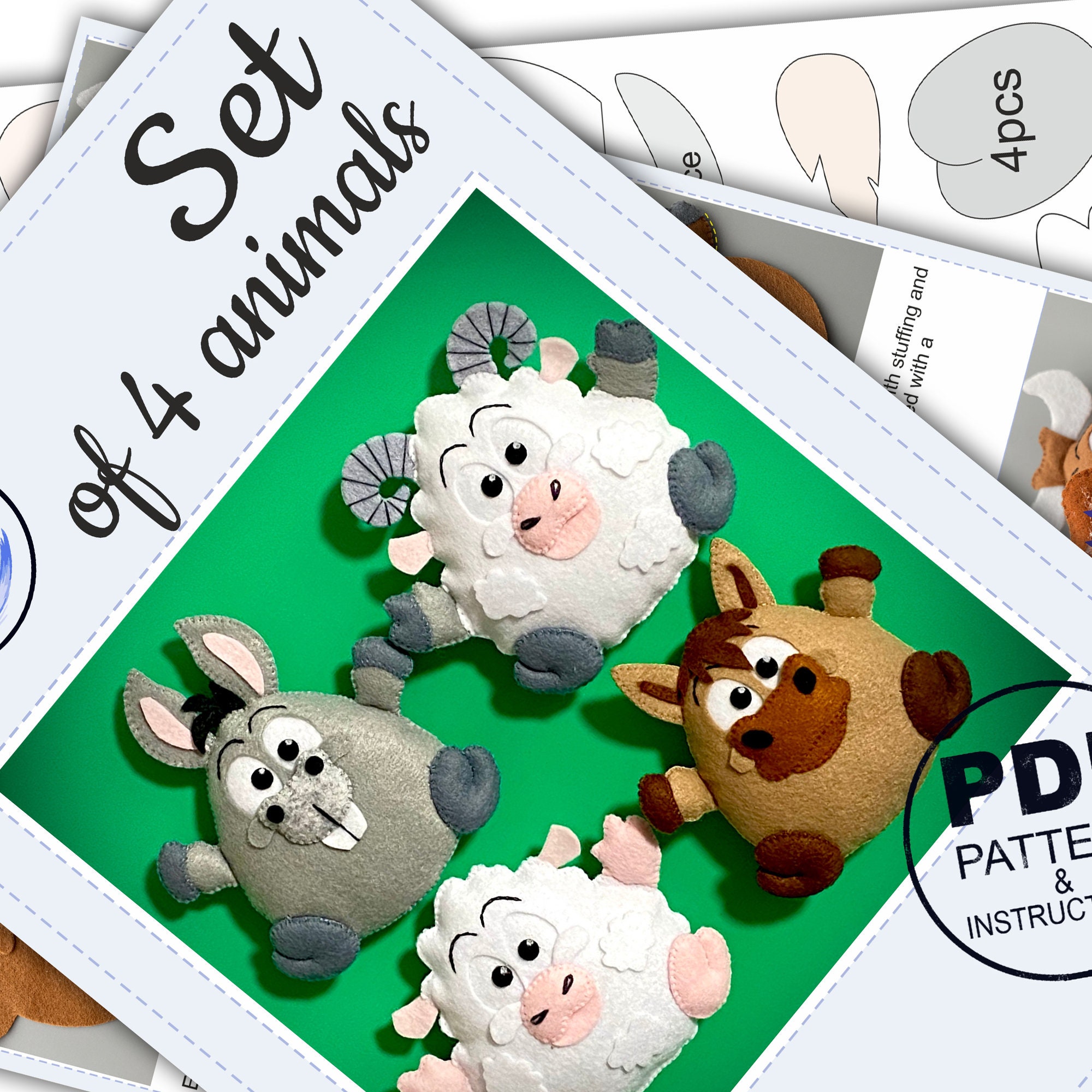Farm Animals Sewing Pattern PDF horse, Donkey, Sheep, Ram. Felt Toys ...