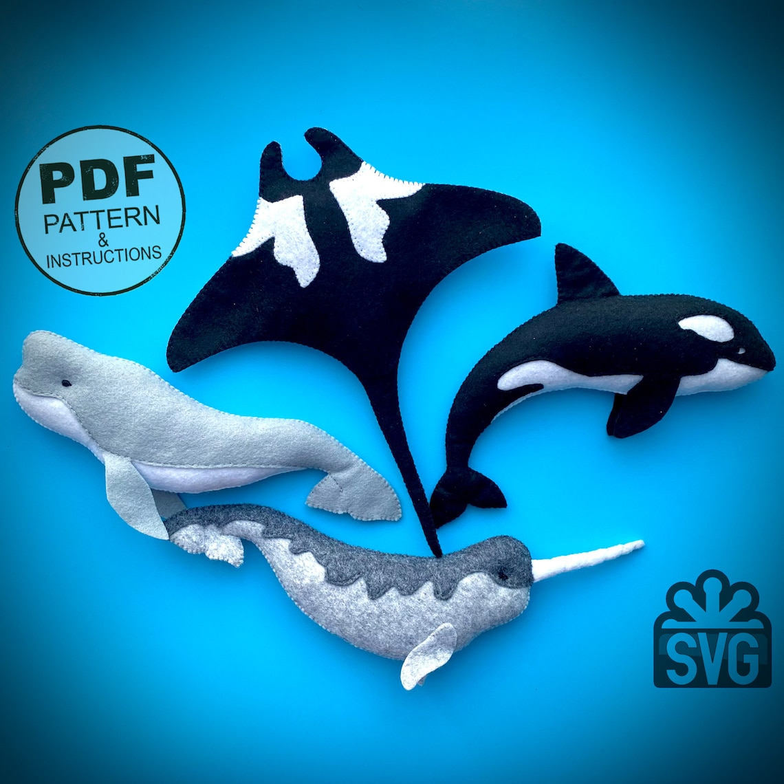 Ocean Animals Sewing Pattern PDF and SVG. Felt Sea Animal Toys Easy ...