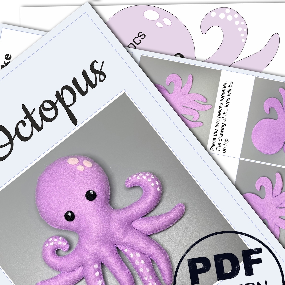 Octopus Sewing Pattern PDF. Ocean Animals Pattern. Coastal Felt Toys Sewing Pattern. Under the ...