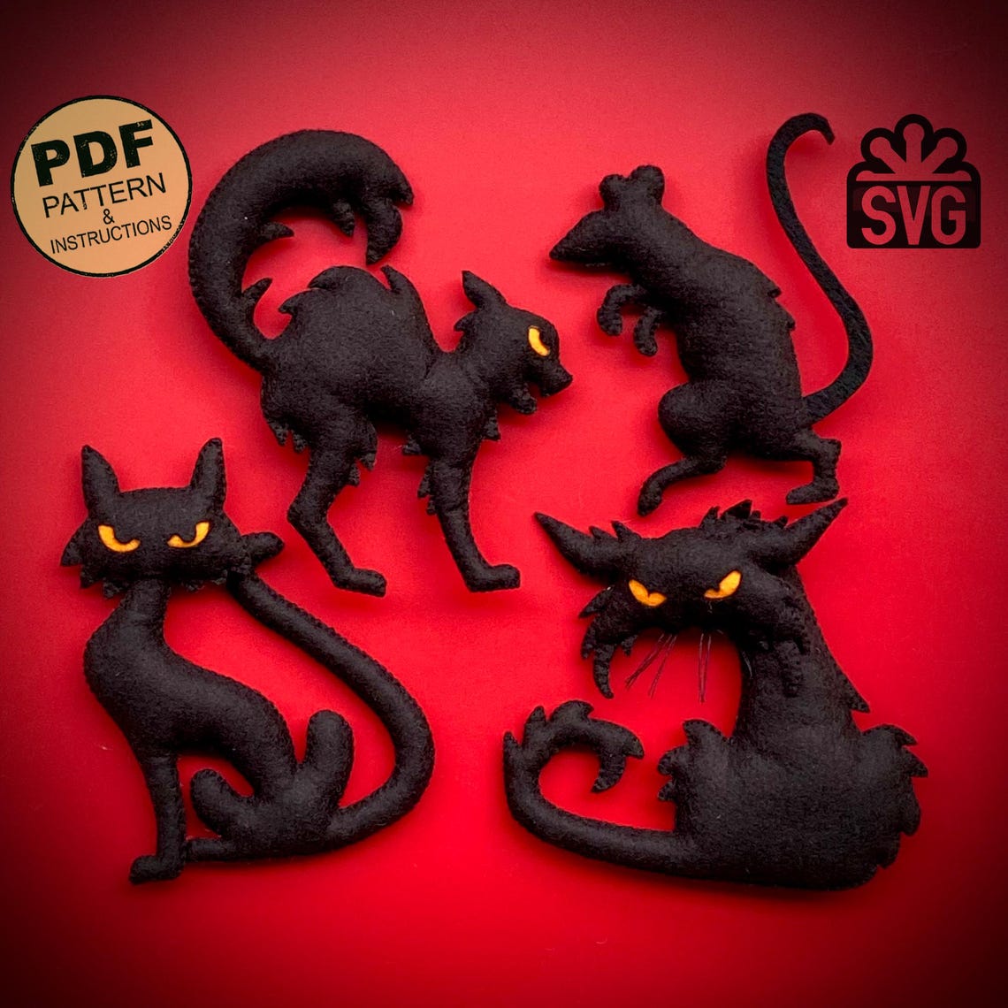 Felt Halloween Cats Sewing Pattern PDF, SVG. DIY Halloween Ornaments - Etsy
