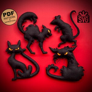 Felt Cats Sewing Pattern PDF and SVG. Halloween Ornament Pattern ...
