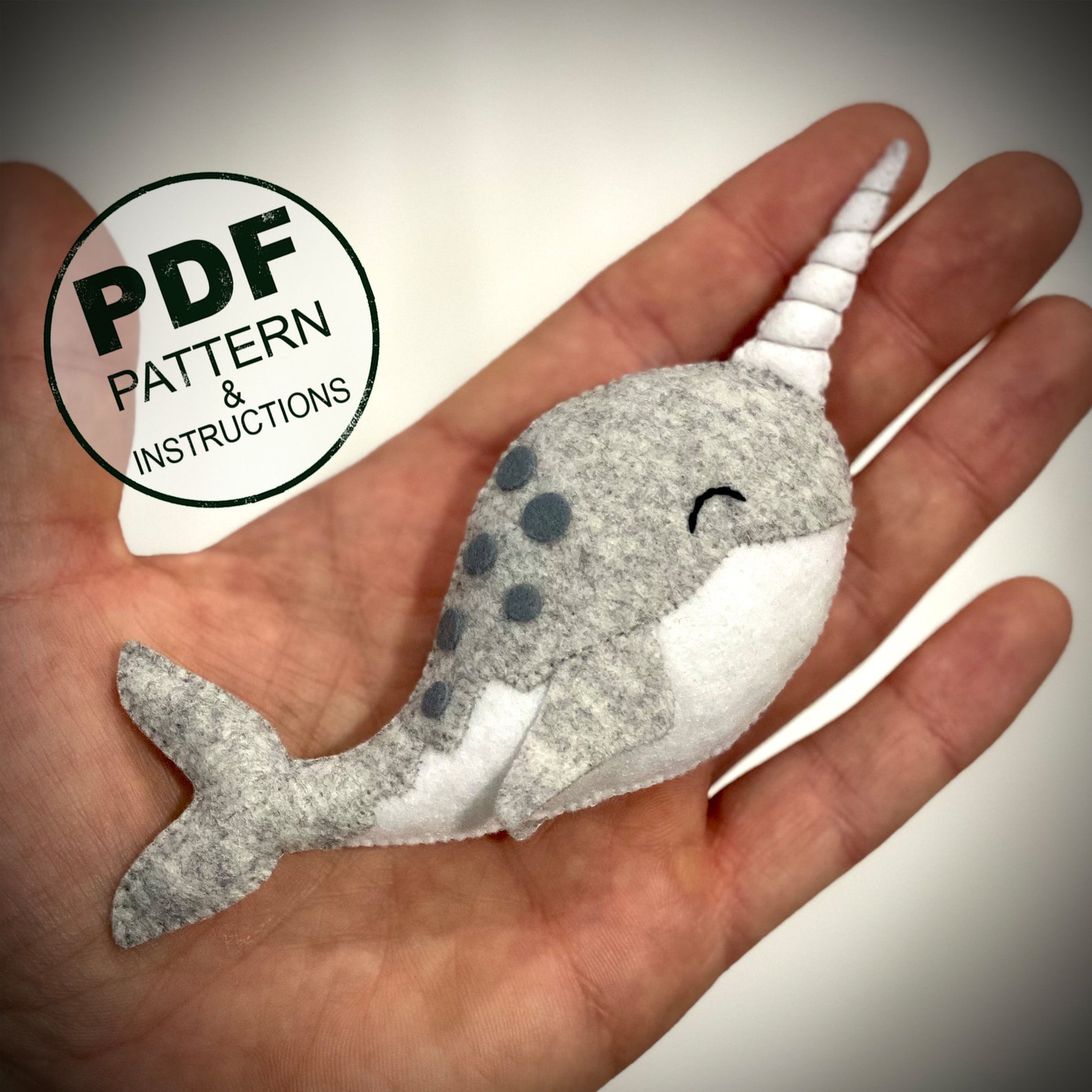 Narwhal Sewing Pattern PDF. Easy Felt Sewing Pattern. Plush Narwhal DIY ...