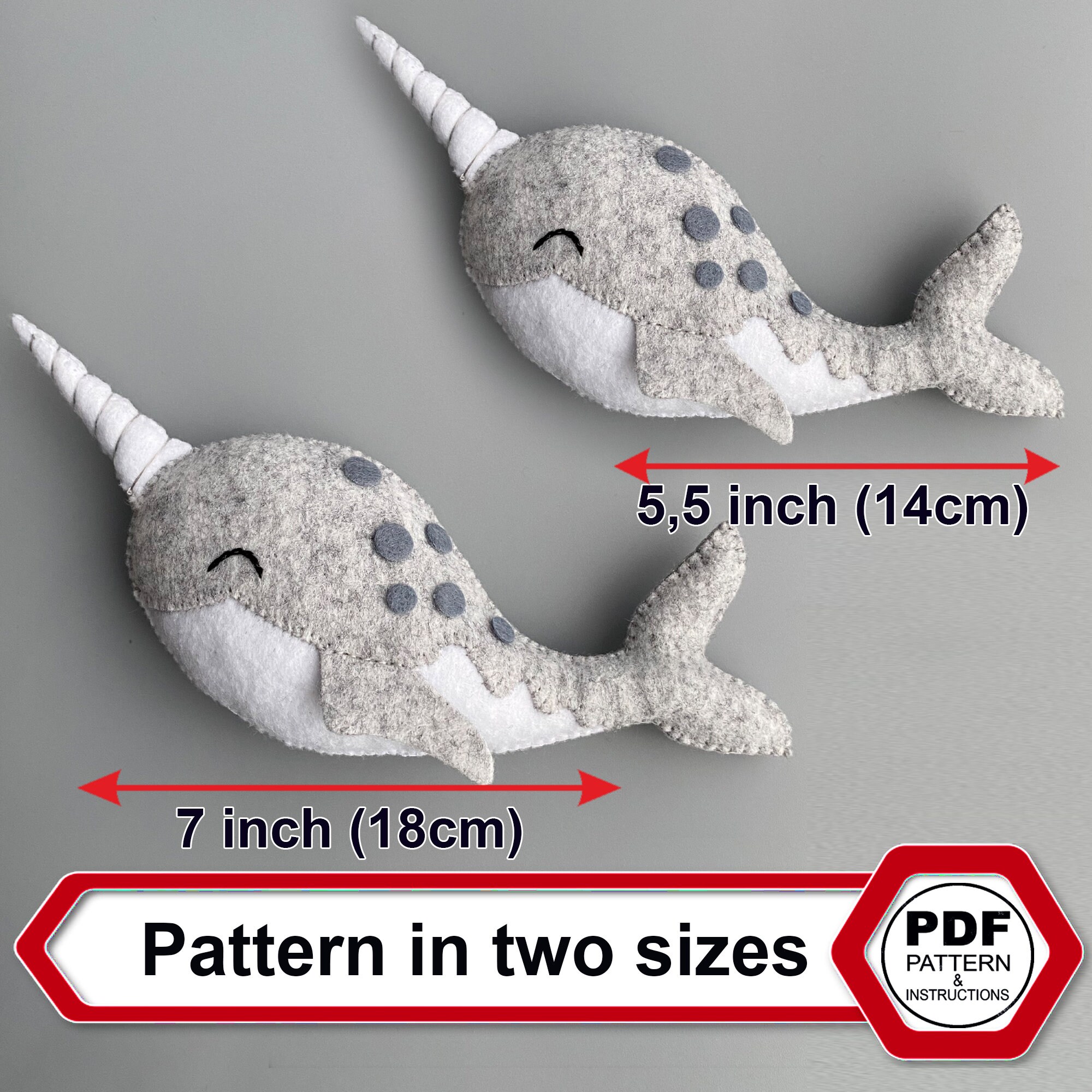 Narwhal Sewing Pattern PDF. Easy Felt Sewing Pattern. Plush Narwhal DIY ...