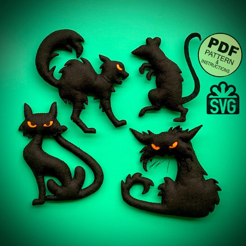 Felt Halloween Cats Sewing Pattern PDF, SVG. DIY Halloween Ornaments - Etsy