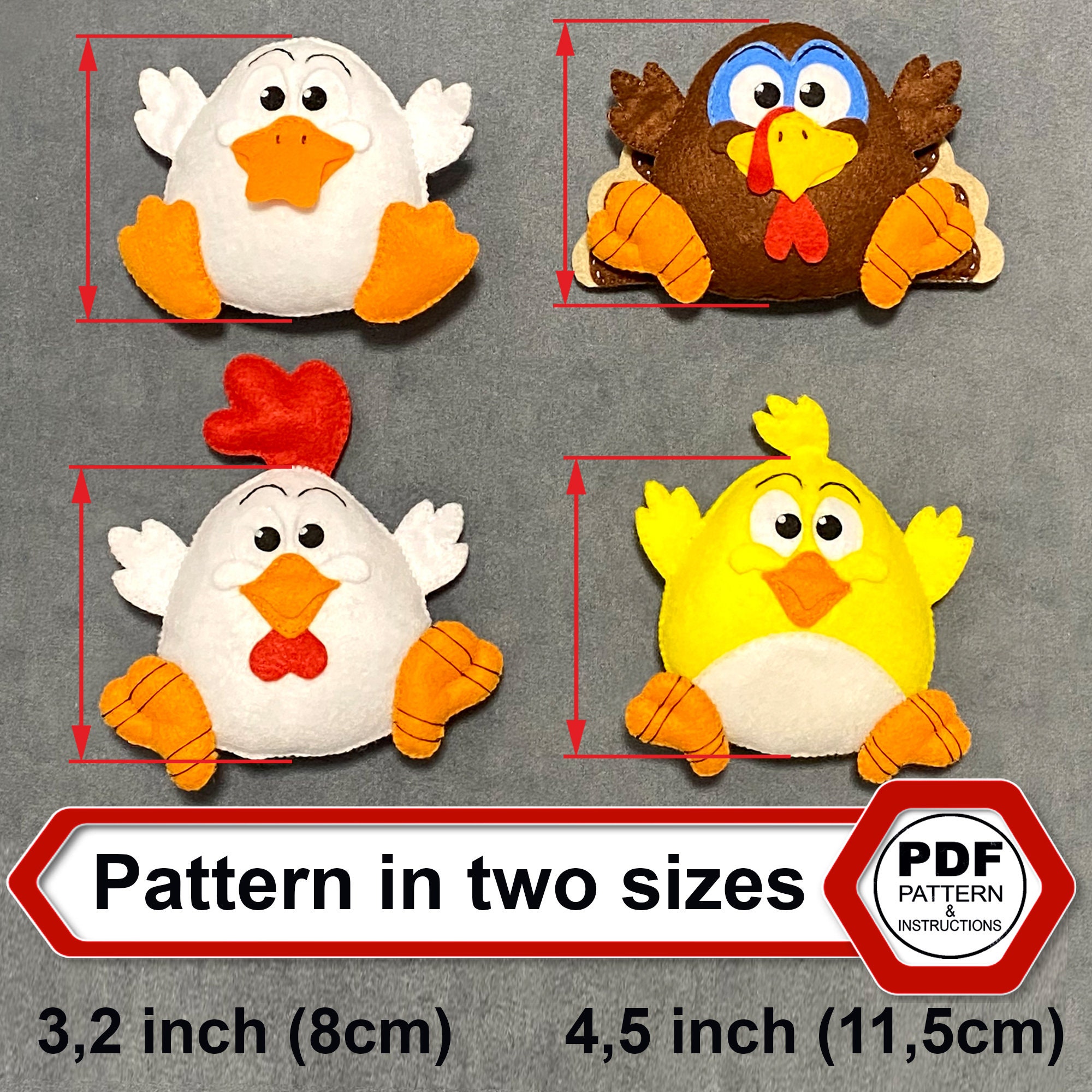 Farm Animals Sewing Pattern PDF. Felt Toys Easy Pattern and Step by ...