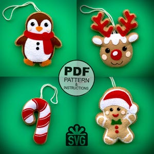 Felt Christmas Ornaments Sewing Pattern PDF and SVG. Felt Gingerbread ...