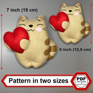 Felt Cat Sewing Pattern PDF. Valentine's Day Felt Toys Pattern. Cat in ...