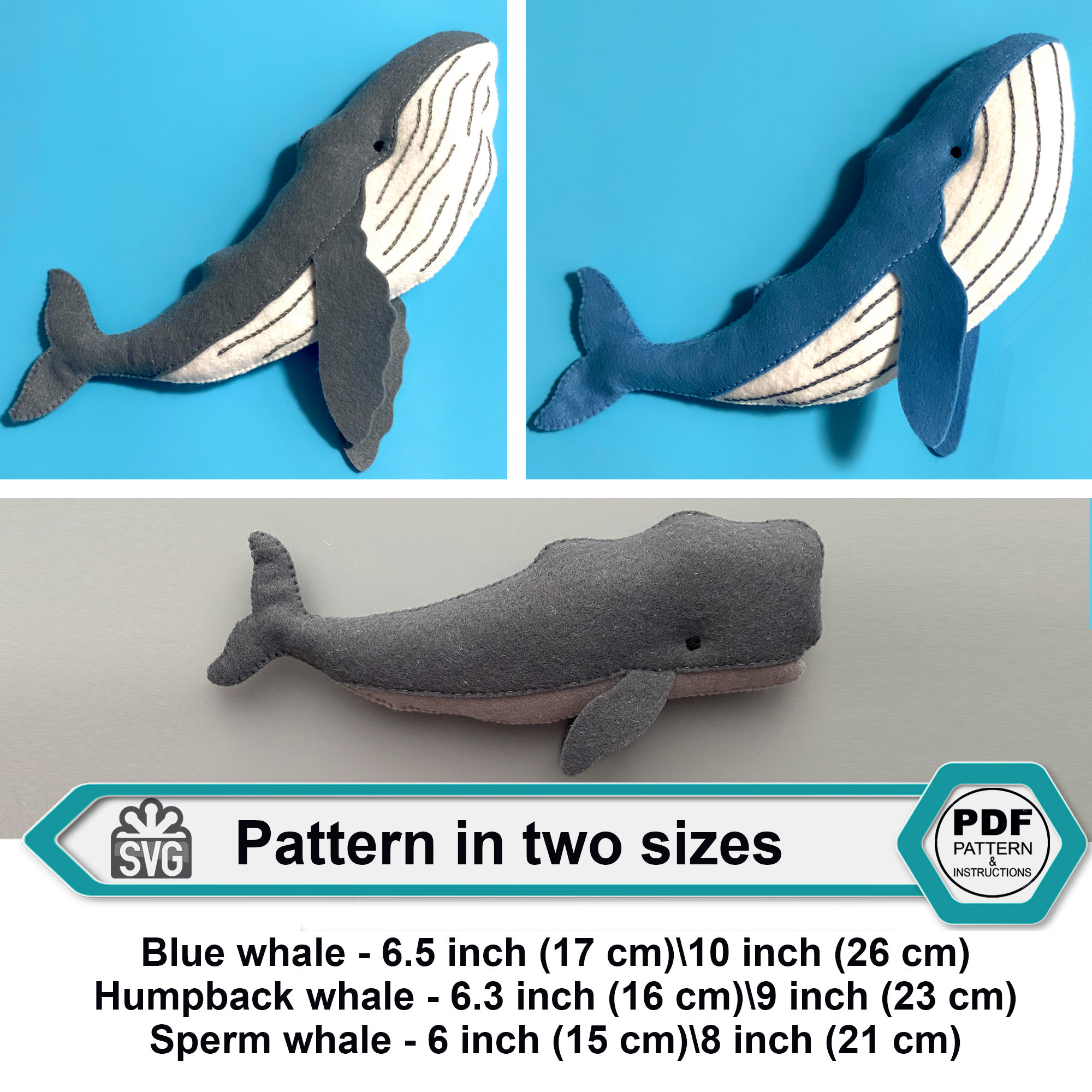 Ocean Animals Sewing Pattern PDF and SVG. Felt Sea Animal Toys Easy ...