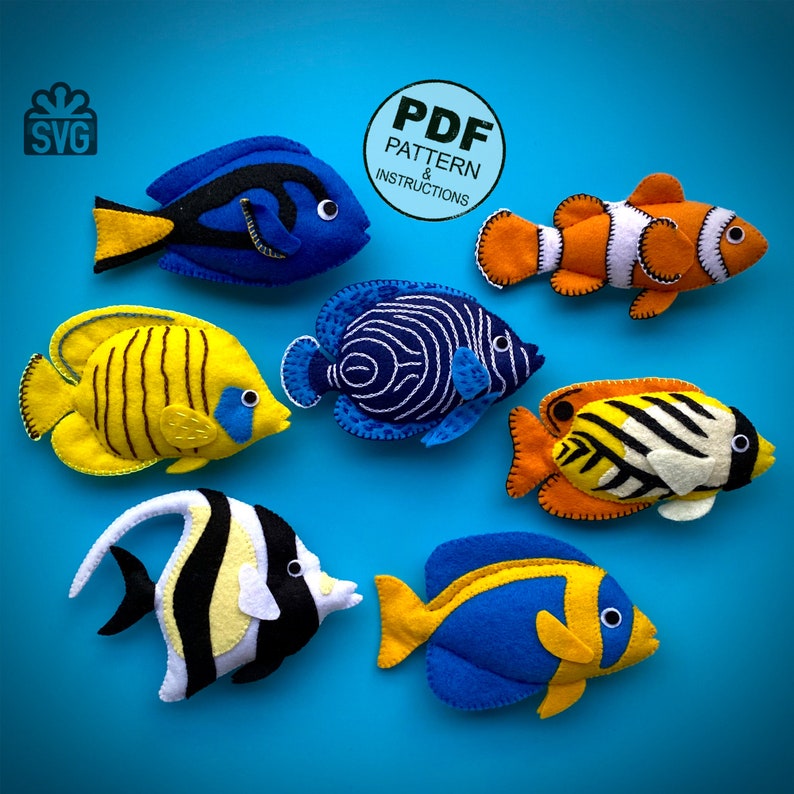 Felt Fish Sewing Pattern PDF and SVG. Felt Fish Pattern. Tropical Fish ...