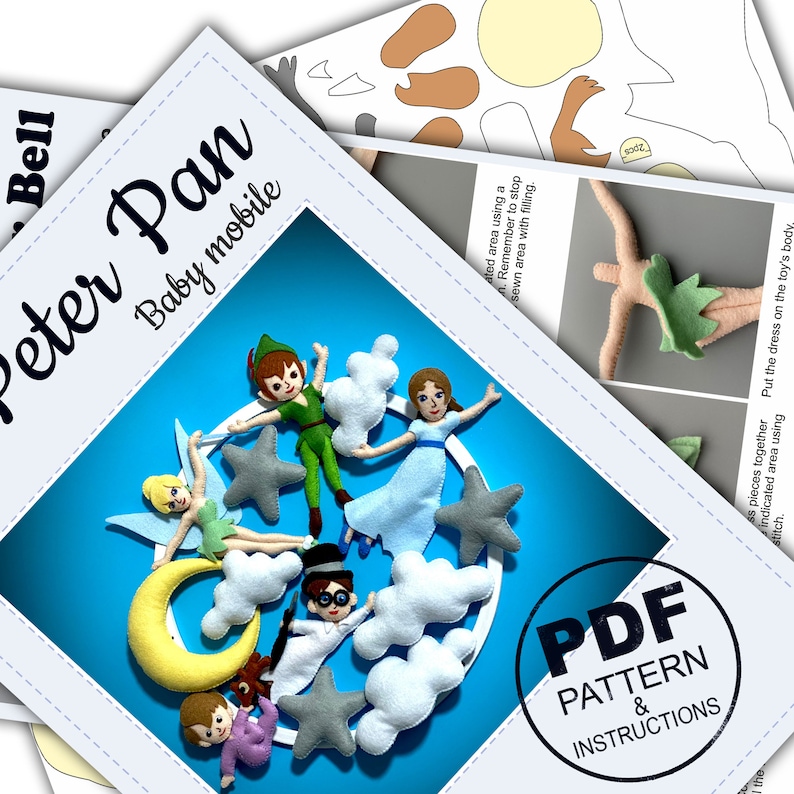 Peter Pan Baby Mobile Sewing Pattern, Felt Characters (PDF Pattern ...