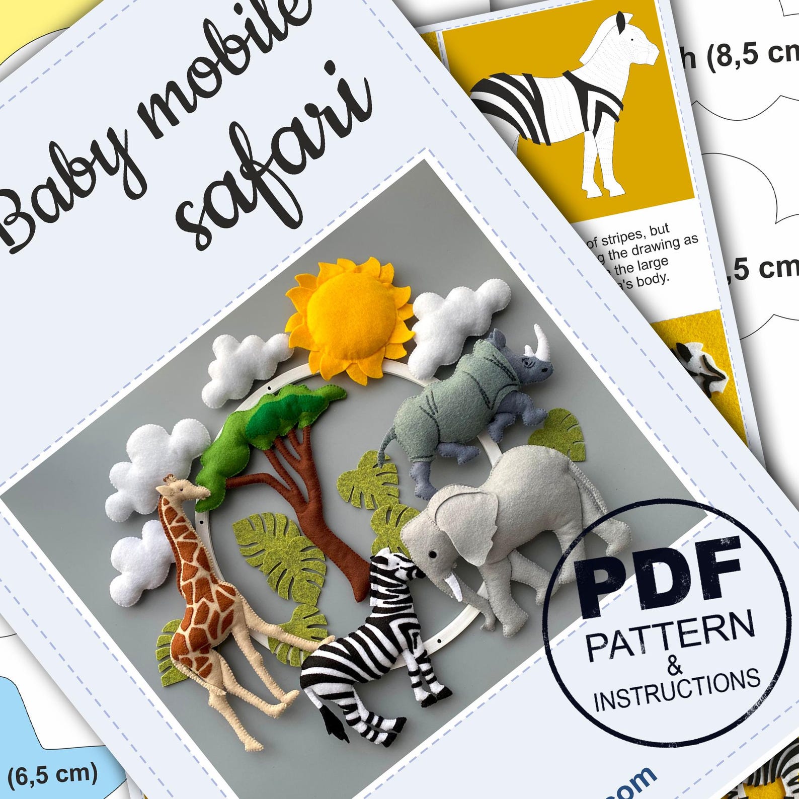 Felt Baby Mobile PDF Pattern. Safari Mobile. Jungle Mobile Sewing ...